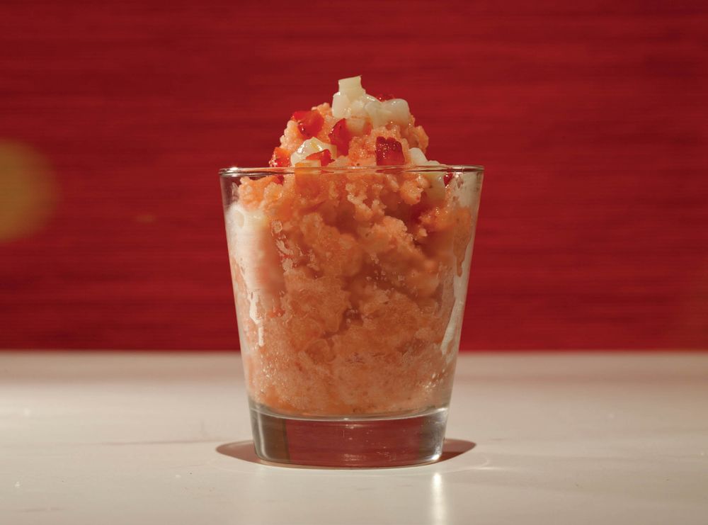 Strawberry and Lychee Shaved Ice with Tropical Fruit Ceviche from Dos ...