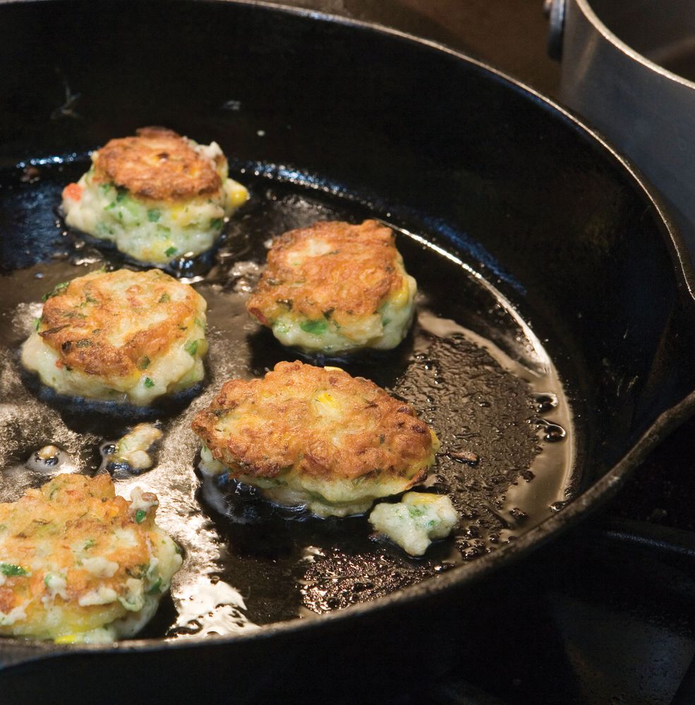 Clam-and-Corn Fritters from Cast Iron Cookbook by Joanna Pruess