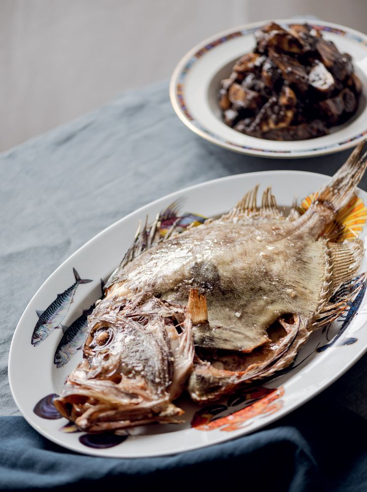 Baked John Dory with seaweed Jersey Royals from Changing Tides: A Cookbook by Roberta Hall McCarron