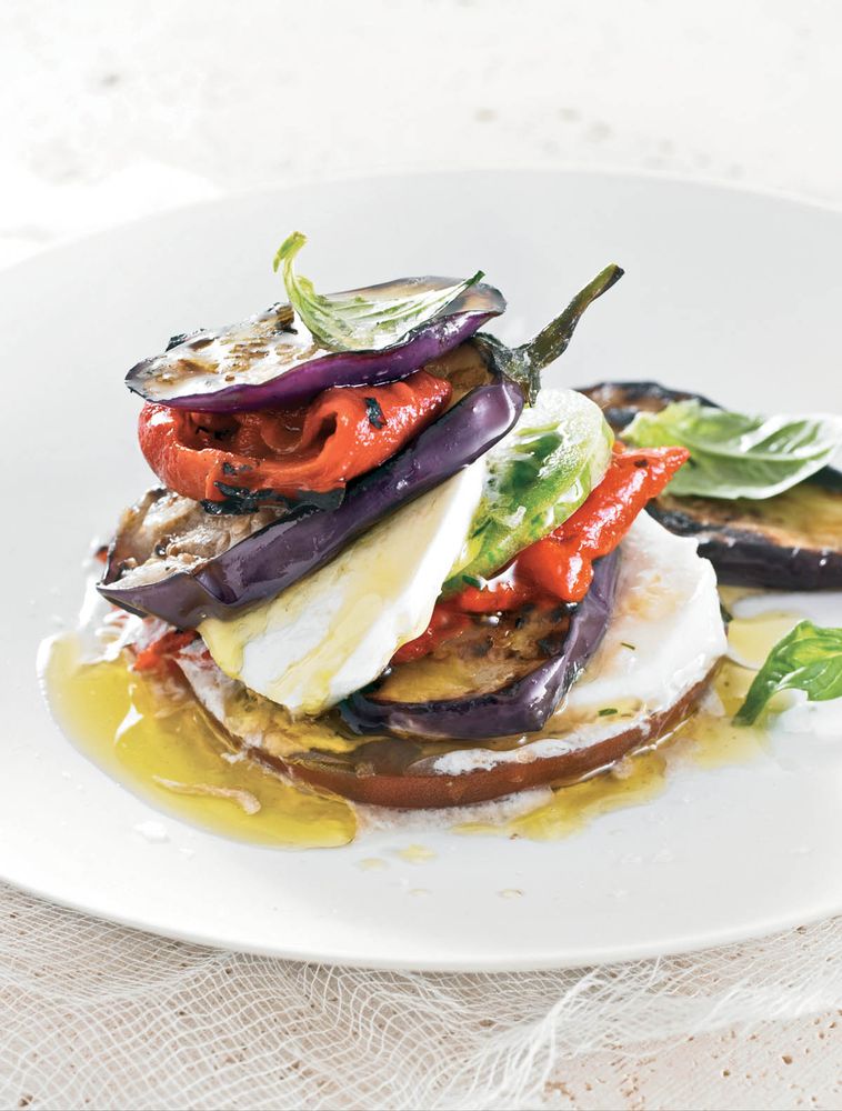 Summer Vegetable Stacks from Cheese Obsession by Georgeanne Brennan