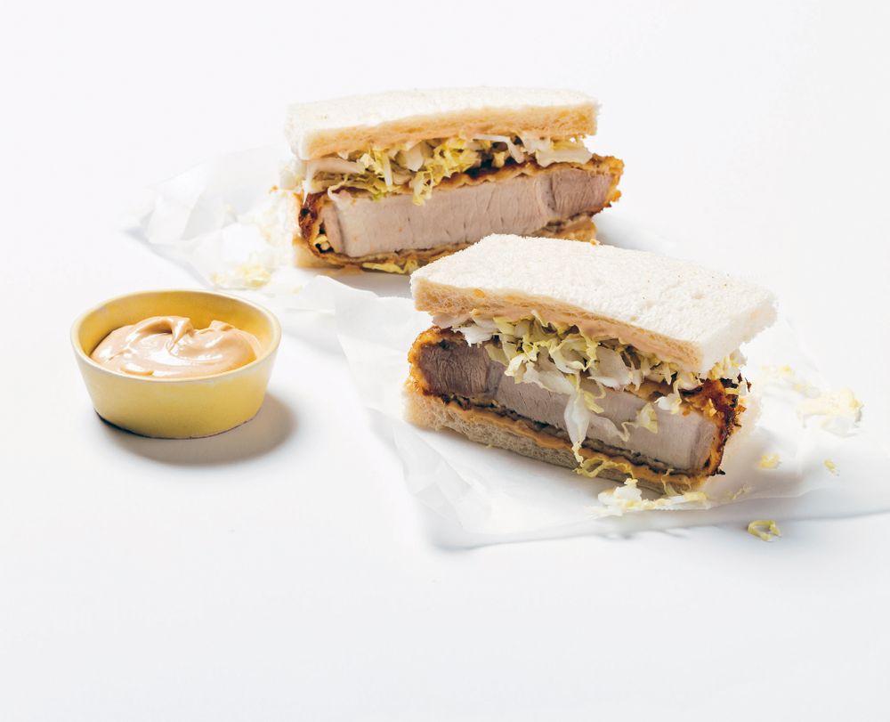 Thick pork katsu sando from Chefs Eat Breakfast Too by Darren Purchese