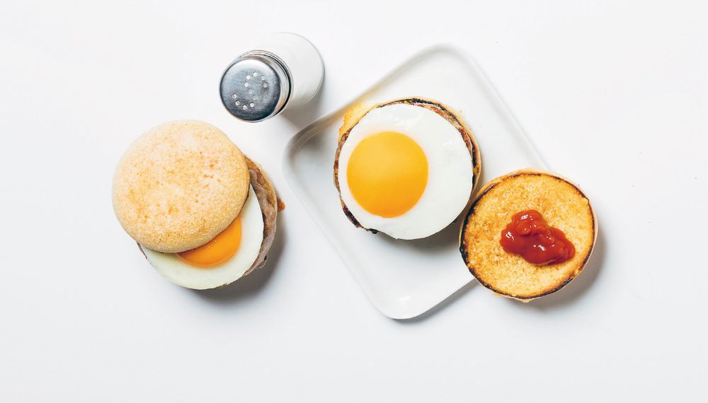 Sausage + egg muffin from Chefs Eat Breakfast Too by Darren Purchese