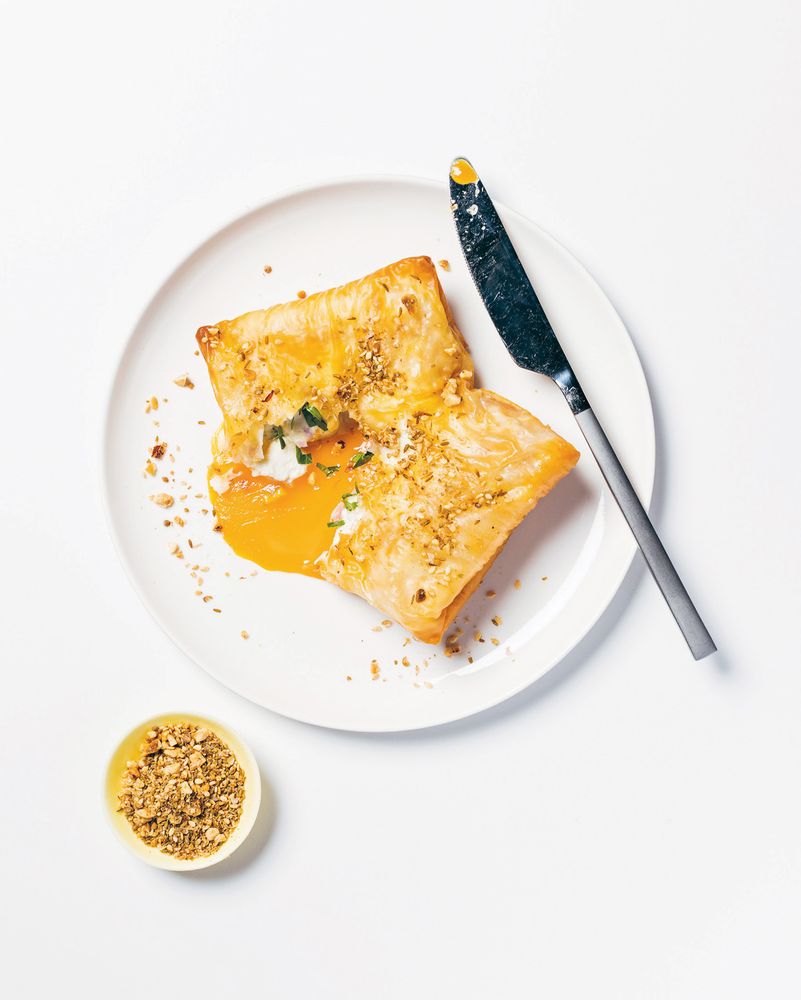 Filo-wrapped fried egg from Chefs Eat Breakfast Too by Darren Purchese
