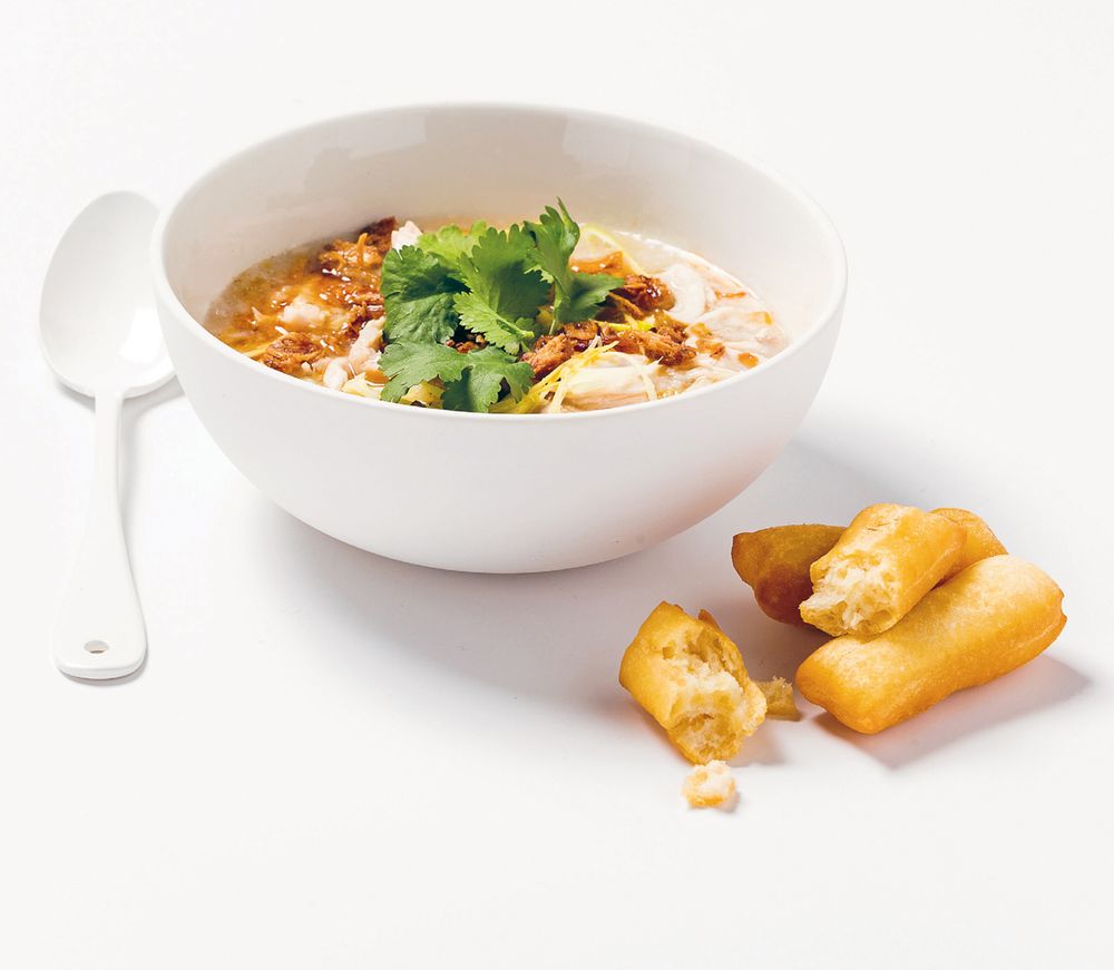 Chicken congee w/ crispy doughnuts from Chefs Eat Breakfast Too by ...