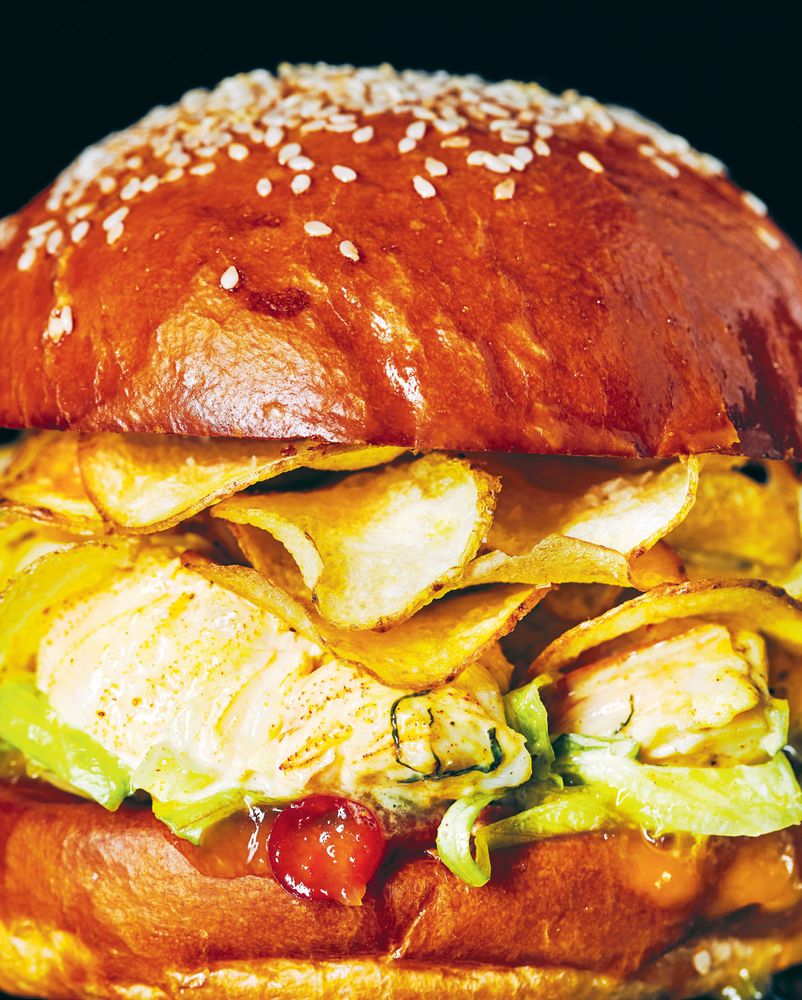 Curried crayfish roll w/ mango chutney + potato chips from Chefs Eat ...