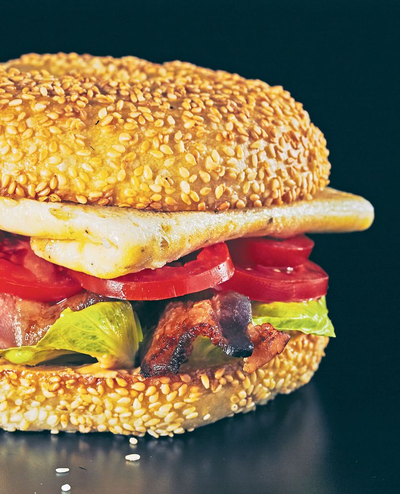 Peanut butter, cheesy omelette + BLT toasted bagel from Chefs Eat ...