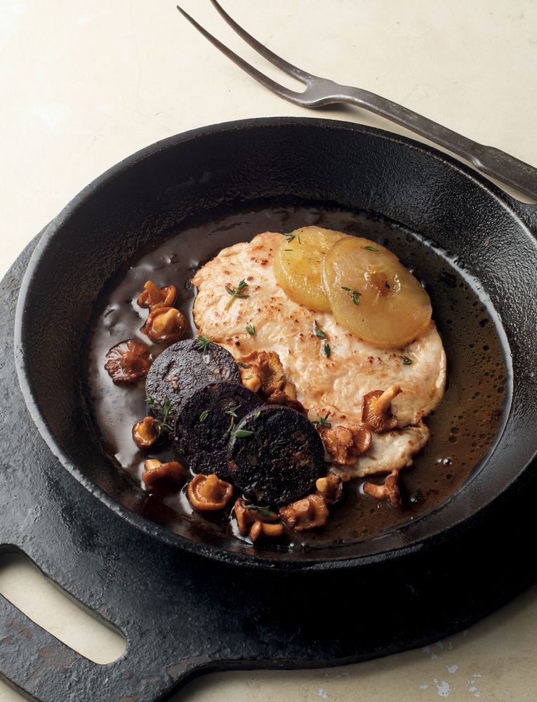 Chicken escalope with apple, black pudding, girolles and mustard from ...