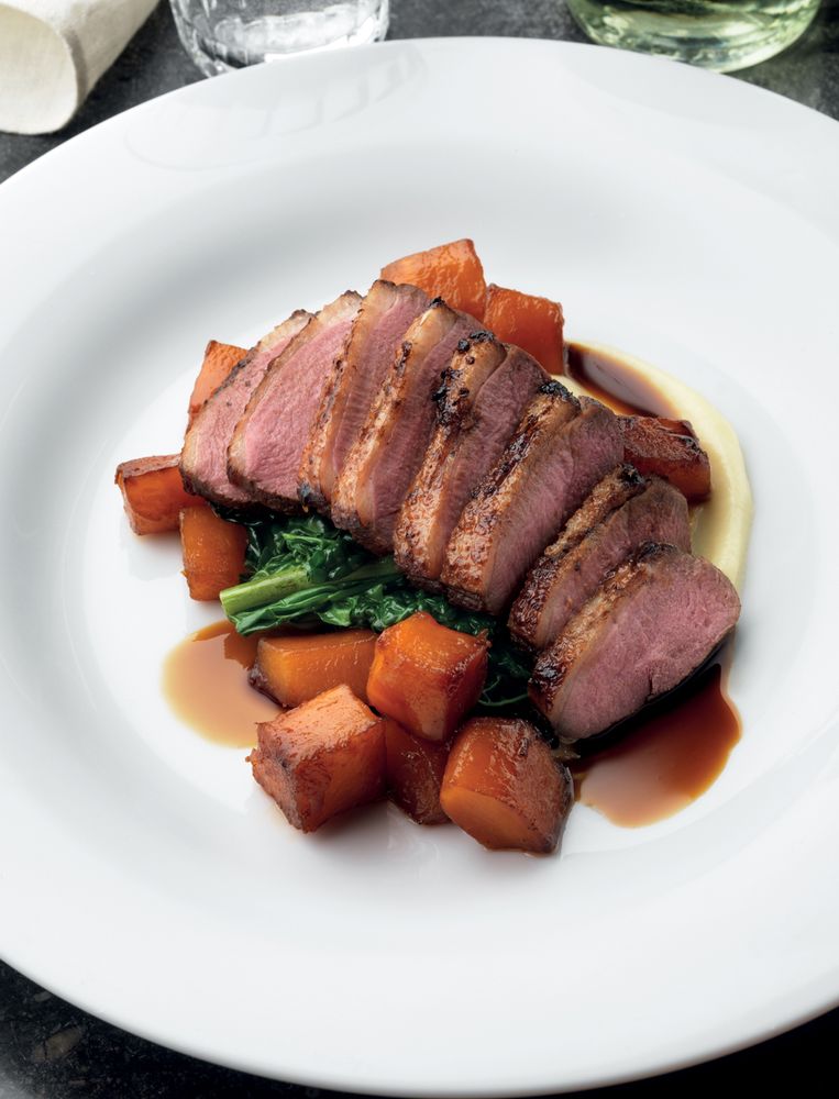 Balsamic mint duck breast with honey-roasted squash and cavolo nero ...