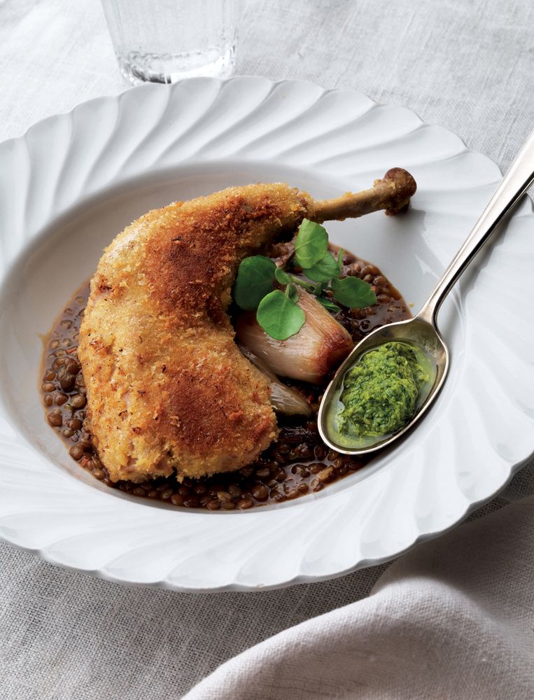 Devilled guinea fowl legs with castelluccio lentils and watercress ...
