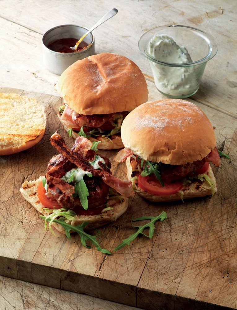 Quail burgers with pancetta, chilli jam and herb mascarpone from ...