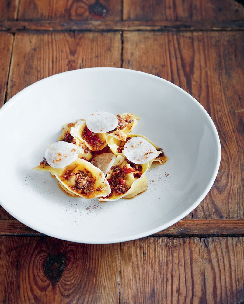 Duck Tortelli with XO Vinaigrette & Pickled Daikon from Boronia Kitchen ...