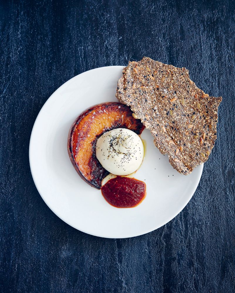 Roasted Pumpkin with Burrata, Chilli Jam & Seeded Crackers from Boronia ...