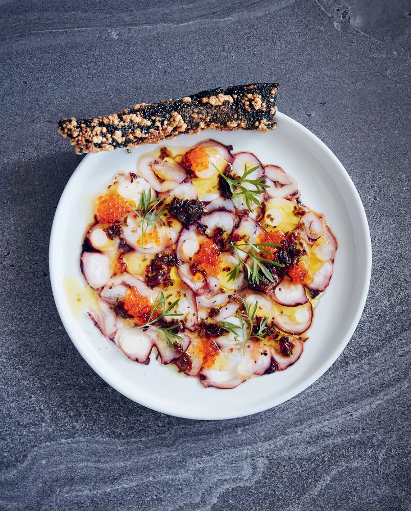 Octopus Carpaccio with Kombu Chilli Dressing & Lemons from the Garden ...