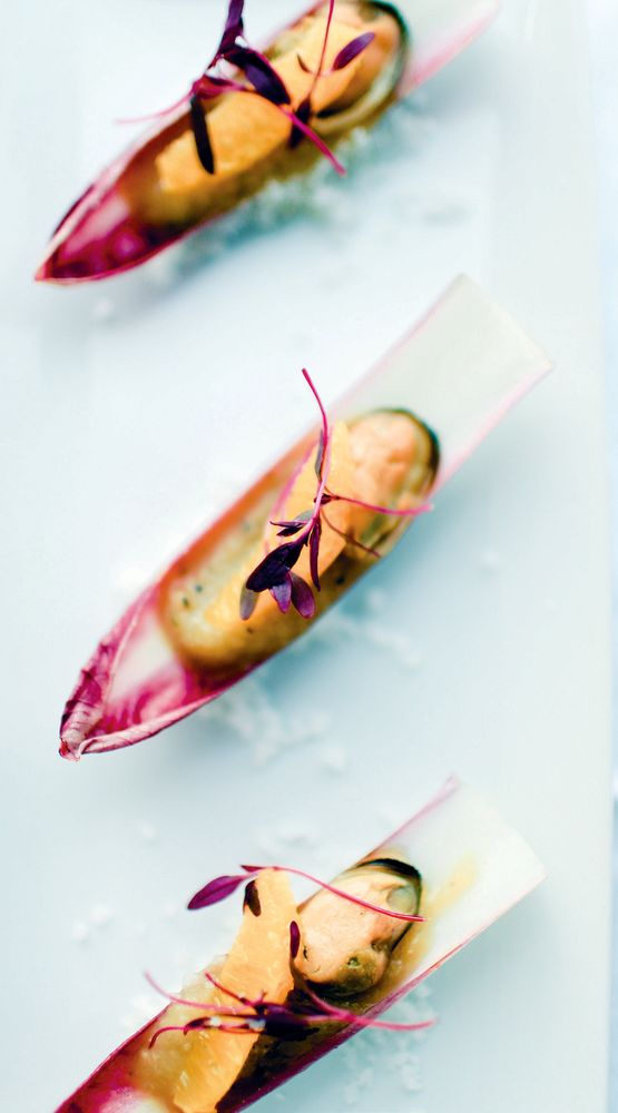Mussels from the orchard (pickled mussels with purple endive and ...