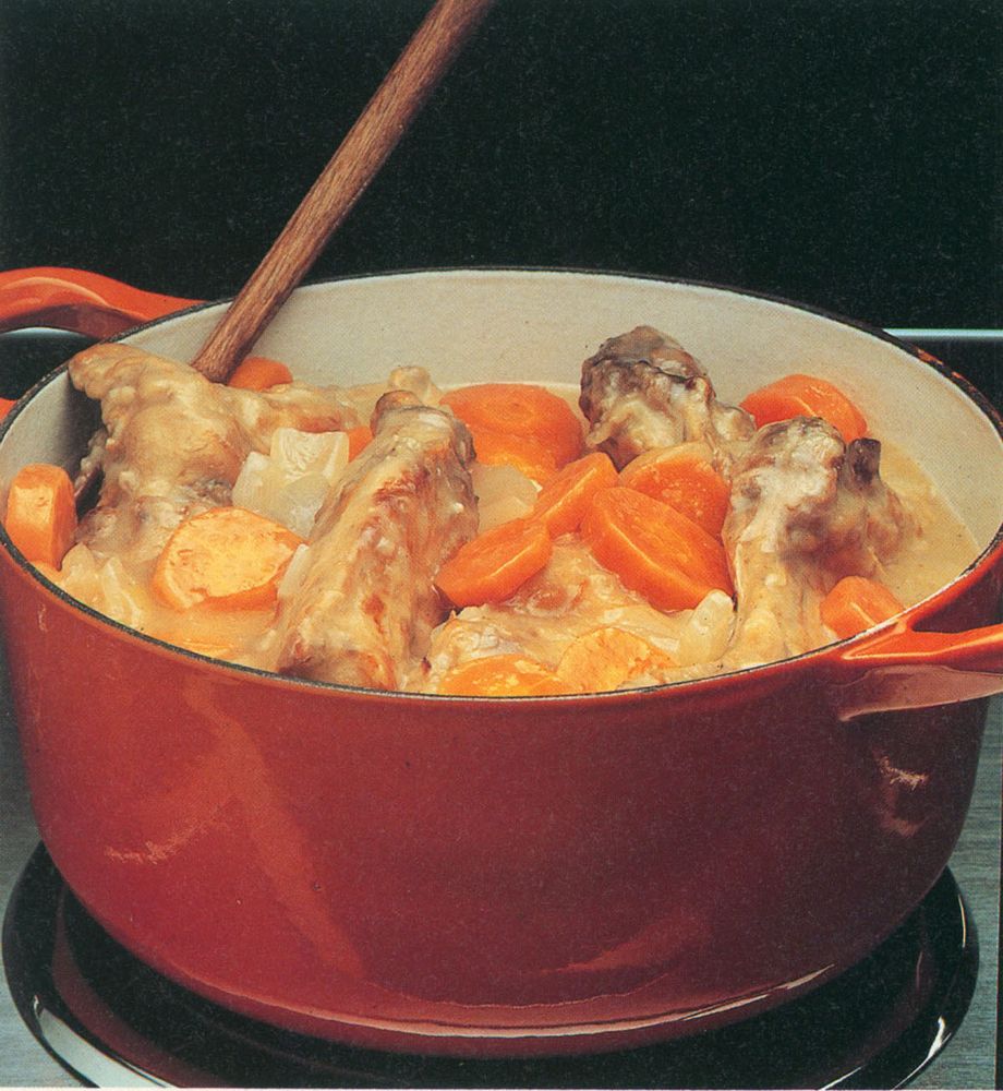 Rabbit stewed in cider from British Cooking by Caroline Conran
