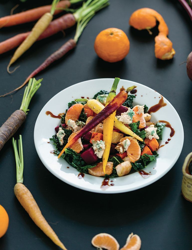Roasted Root Veggie & Kale Salad with Cashew Blue Cheese from But I ...