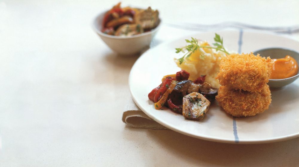 Swordfish burger with artichoke escalivada and smoked paprika-sherry ...