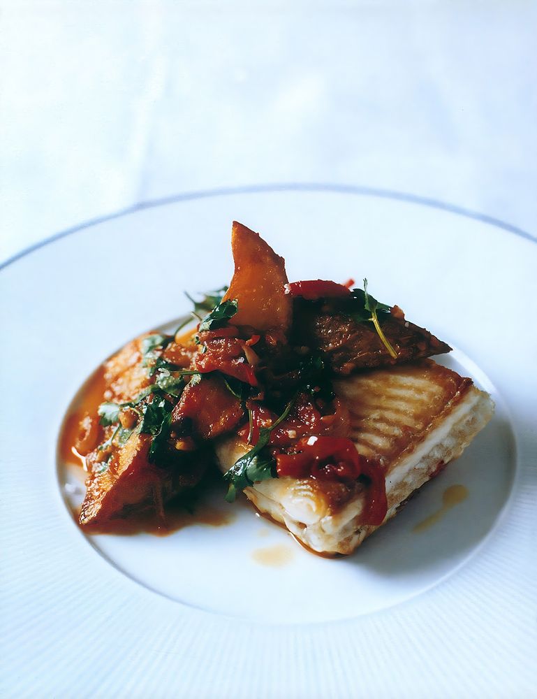 Pan-fried fish with patatas bravas from Gourmet Food for a Fiver by ...