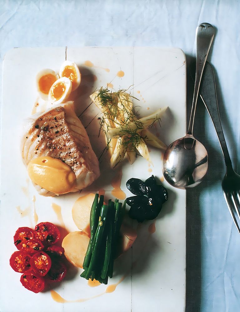 Poached pollock with Niçoise salad and aïoli from Gourmet Food for a ...