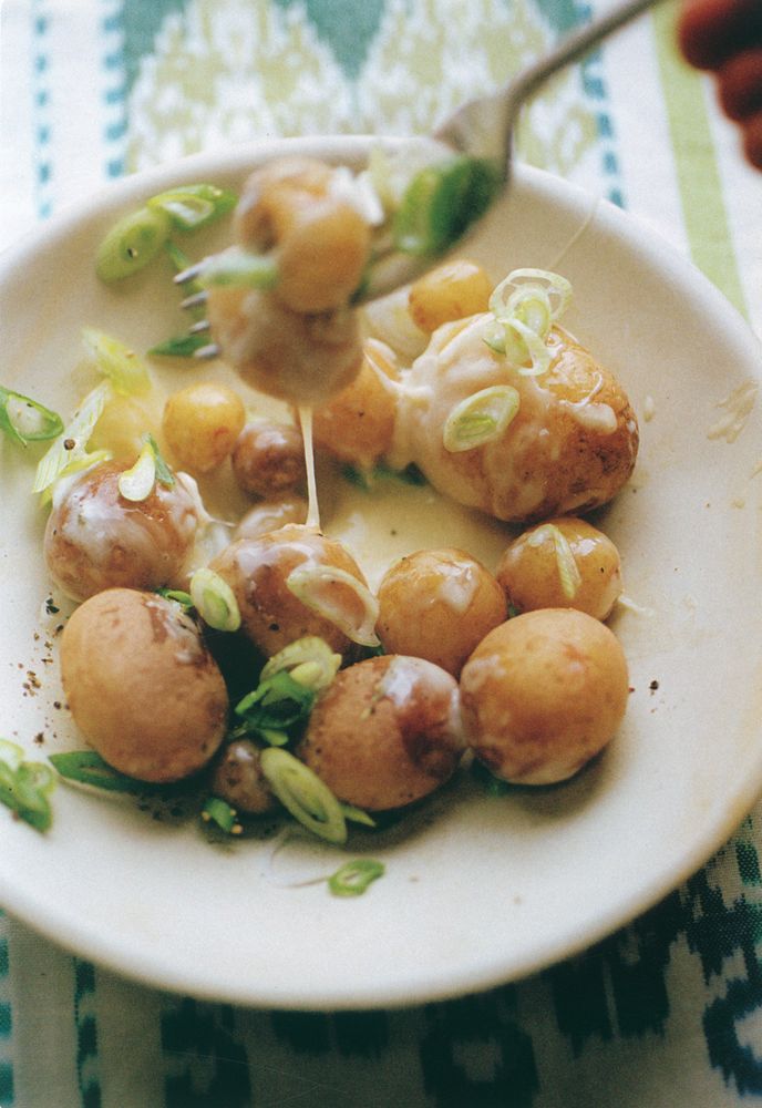 Boiled new potatoes with Stinking Bishop & spring onions from The Good ...