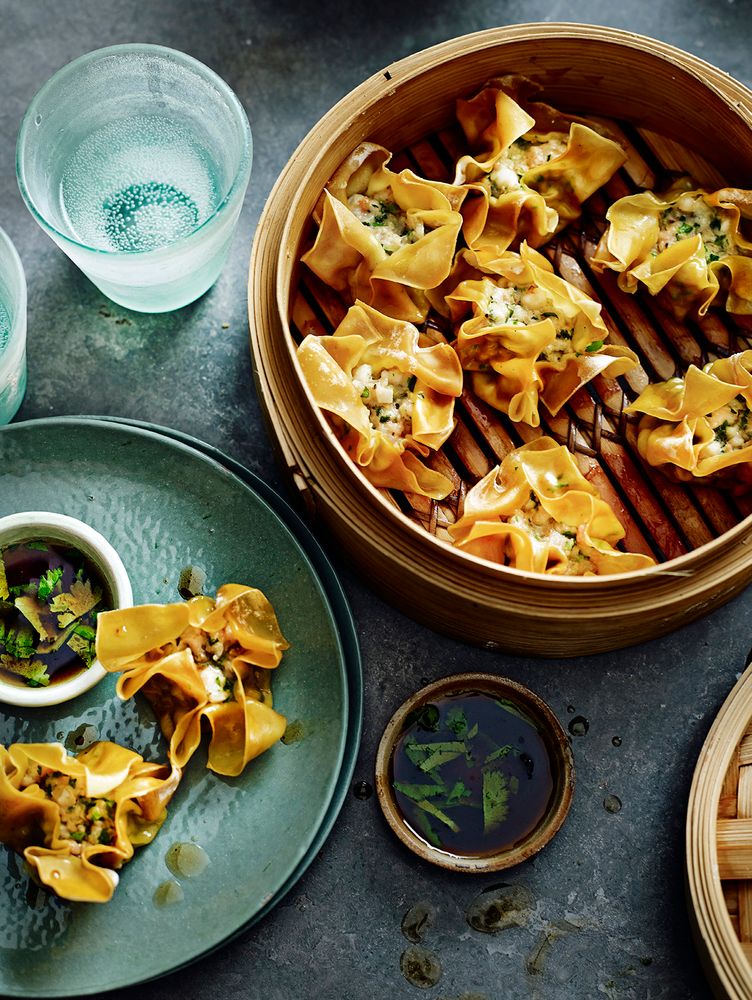Chicken & prawn dumplings with soy dipping sauce from The Good Chicken Cookbook by Marcus Bean