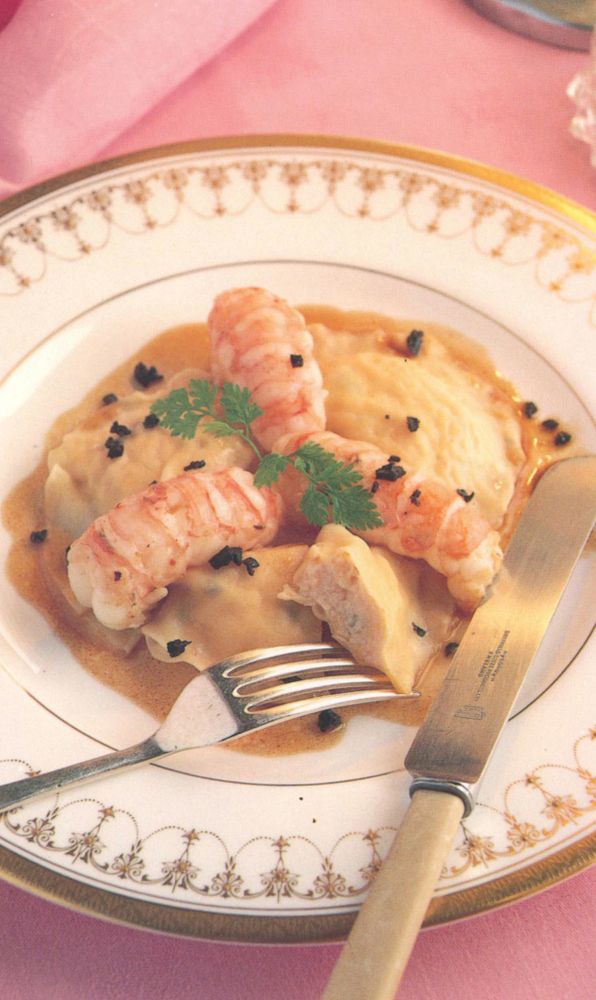 Homemade Ravioli Filled with A Mousse of Langoustine, Basil and Truffle ...