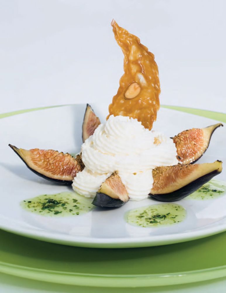 Broiled Fresh Figs, Goat Cheese-Mascarpone Crema with Sweet Basil Sauce ...