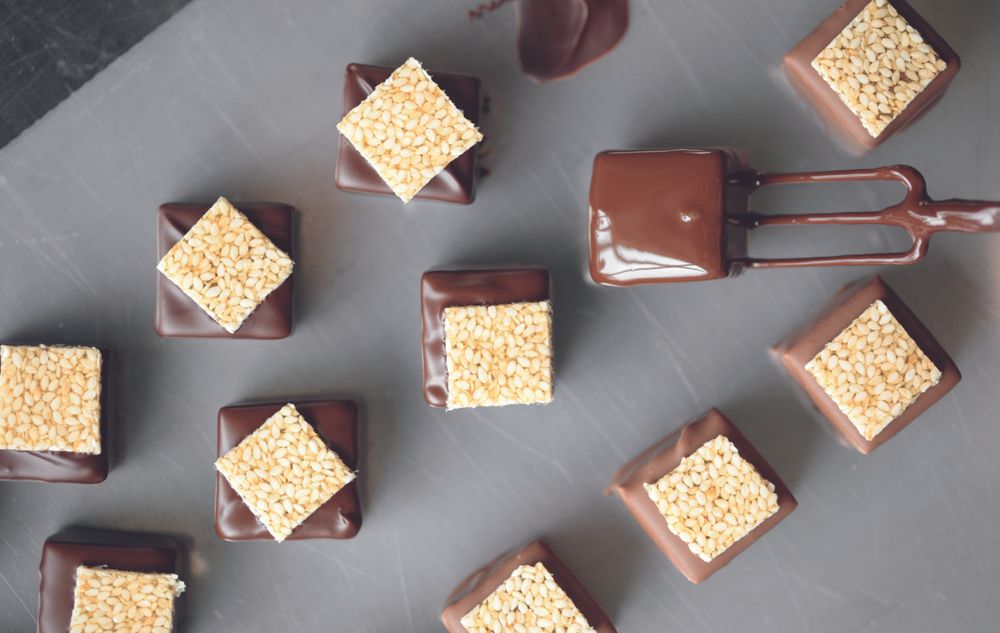 Sesame-Topped Choco-Cinnamon Ganaches from Encyclopedia of Chocolate ...