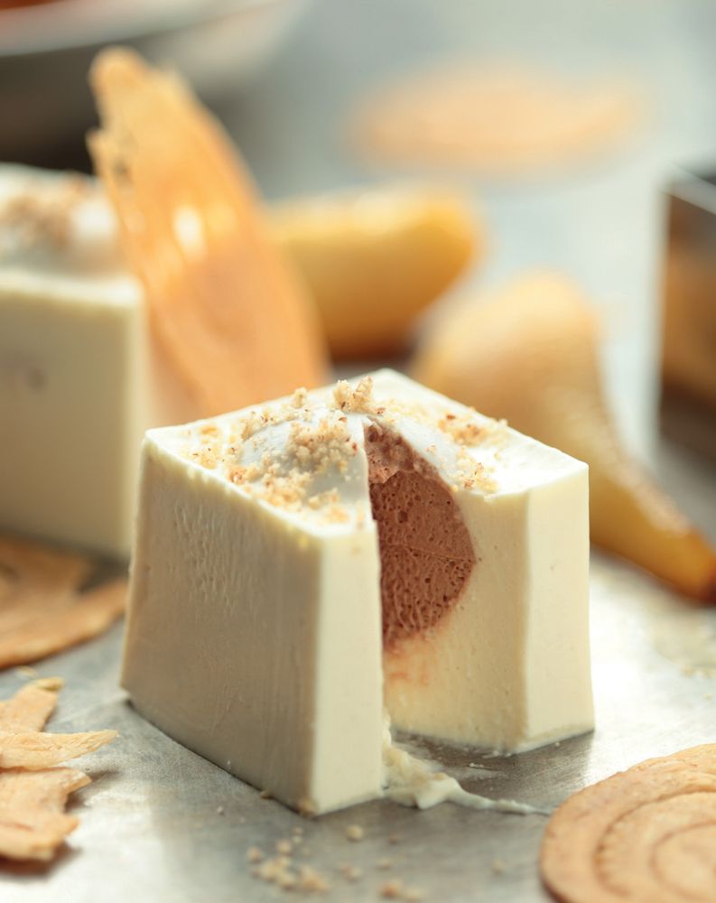 Almond Mousse, Milk Chocolate Heart, and Honey-Softened Pears from ...