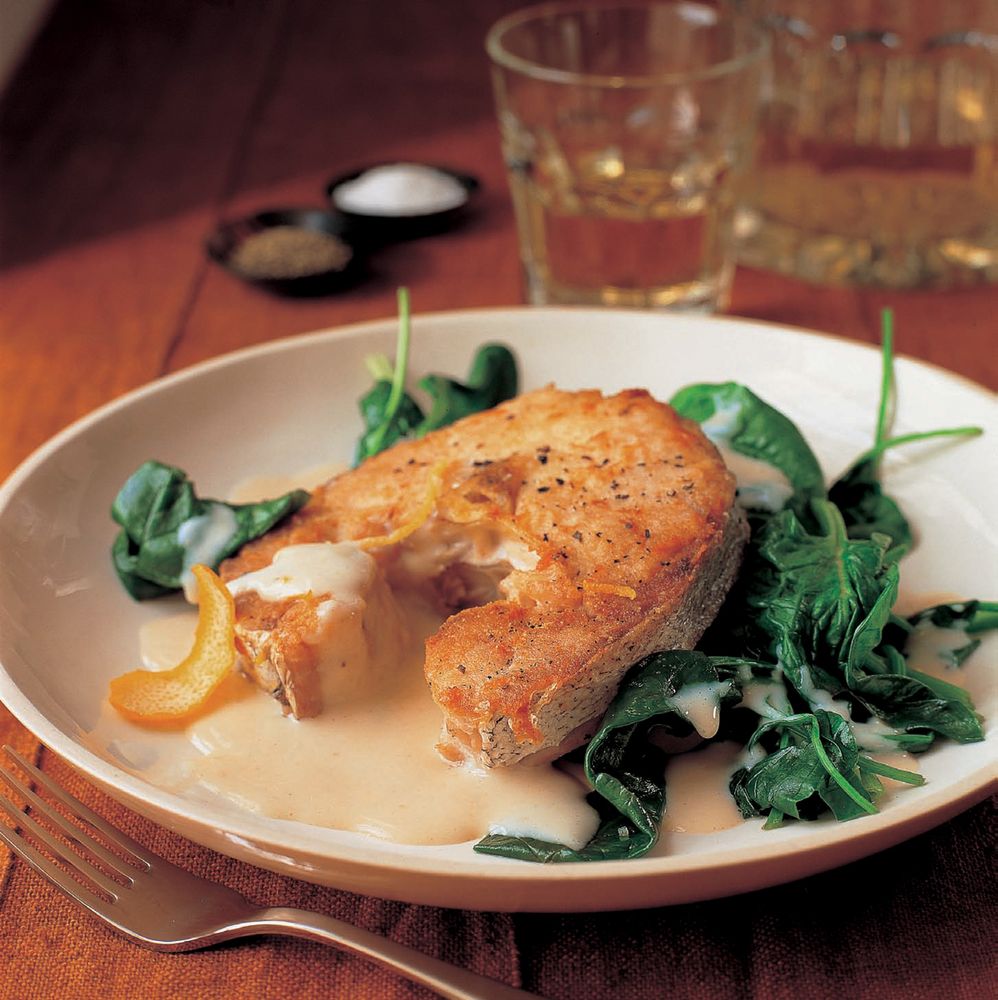 Hake with spinach & lemon sauce from The Food & Cooking of Greece by ...