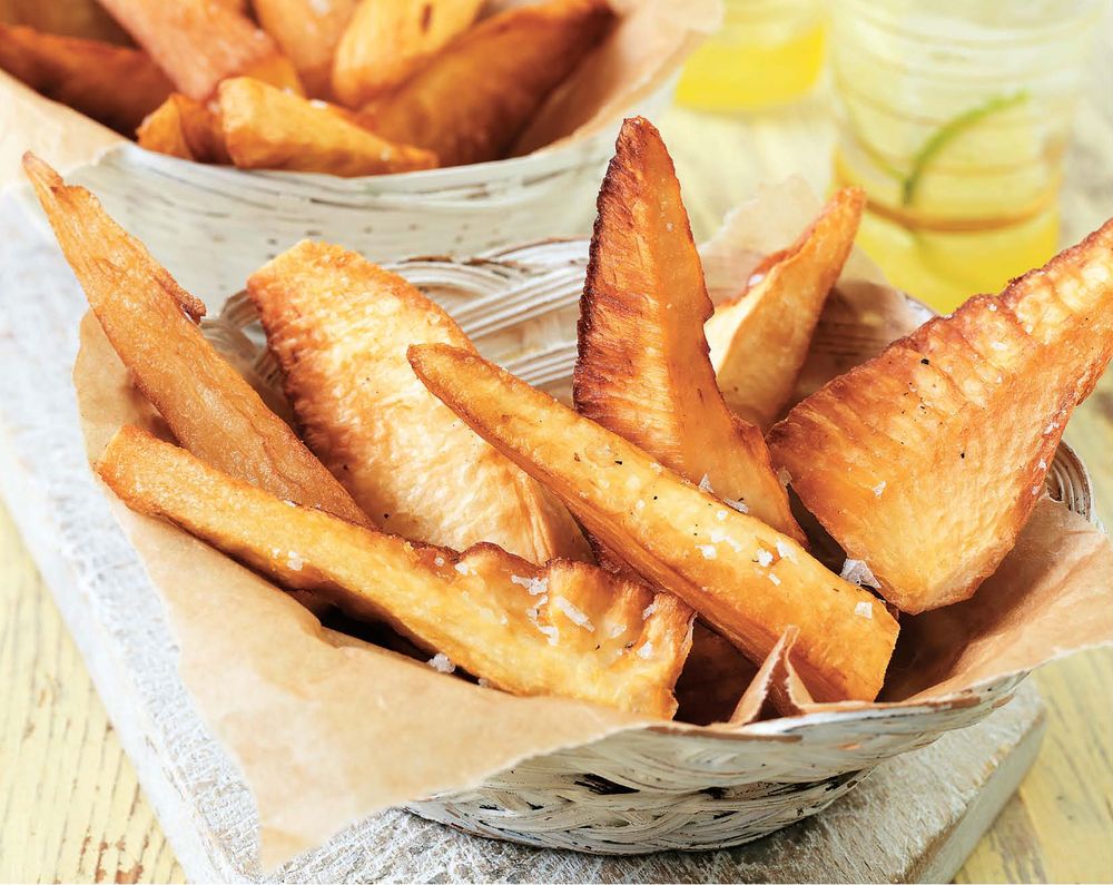 Deep-fried chunky cassava chips from The Food and Cooking of Brazil by ...