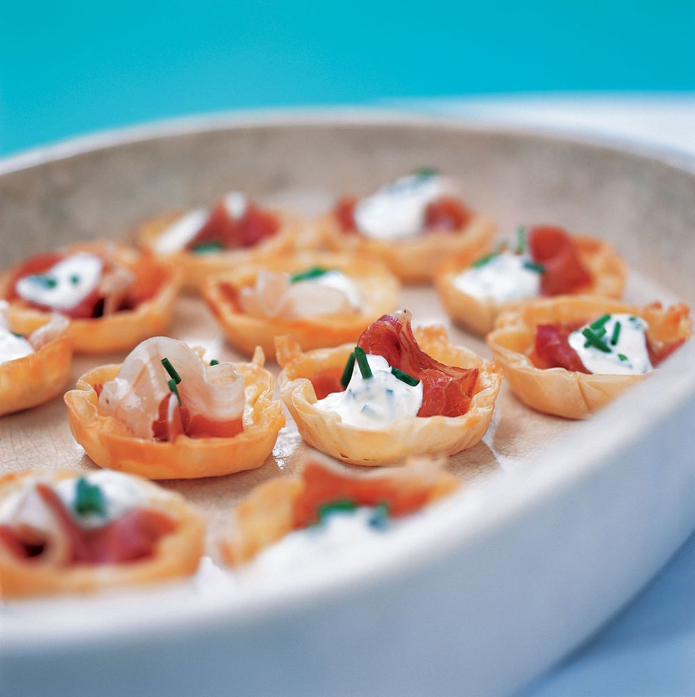 Phyllo Crisps with Smoked Mozzarella, Parma Ham and Crème Fraiche with ...
