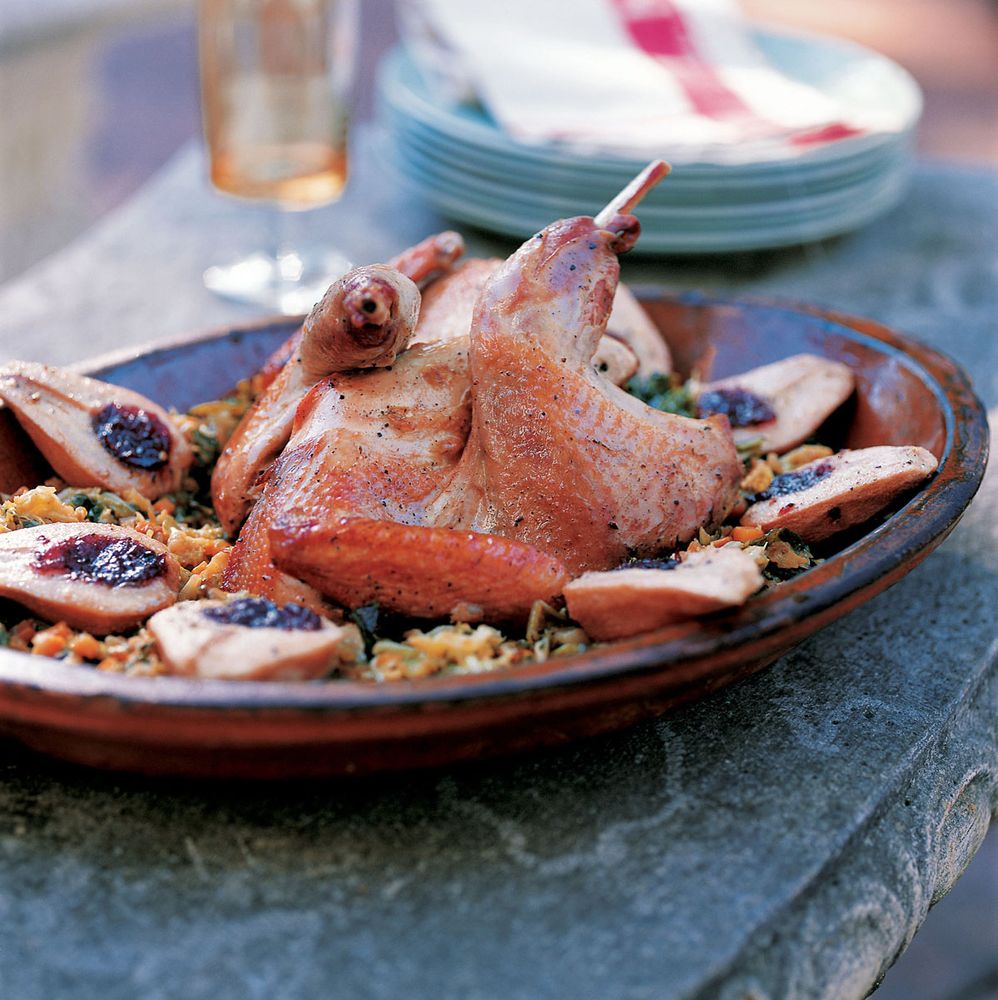 Roast Guinea Fowl with Braised Savoy Cabbage and Cranberry Pears from ...
