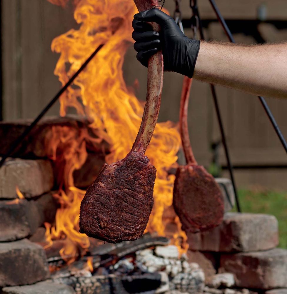 Ancho Coffee Hanging Tomahawks with Blue Cheese Sauce from Flavor by ...