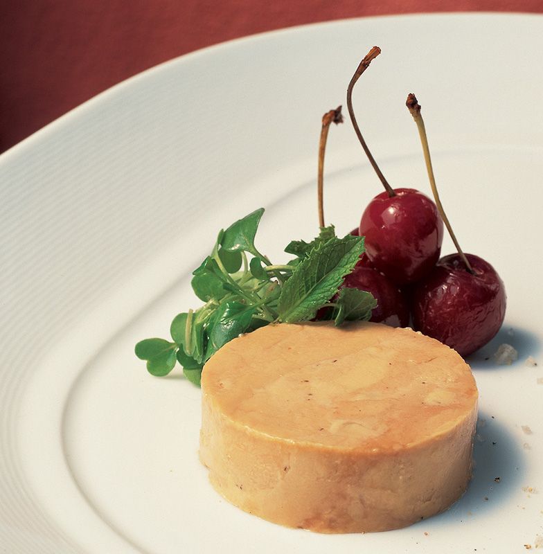 Poached Moulard Duck Foie Gras au Torchon with Pickled Cherries from ...