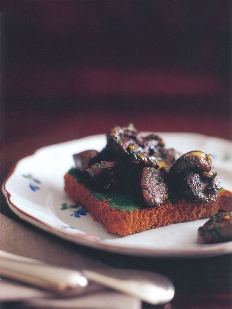 Sauté of Duck Livers & Slippery Jacks on Brioche Toast from French by ...
