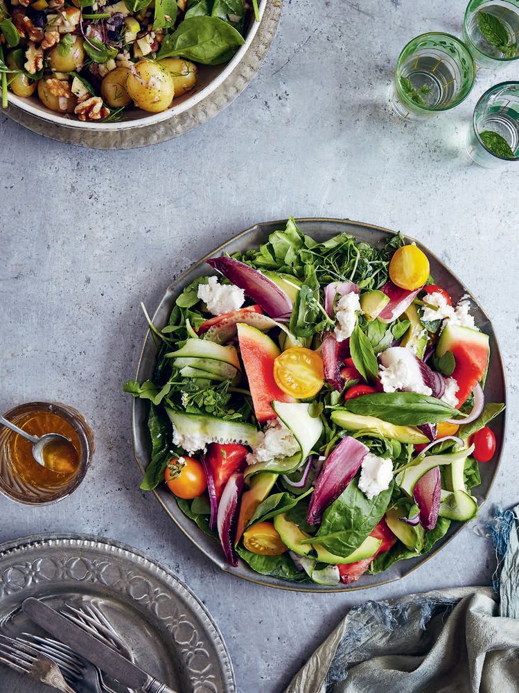 Tomato, Spicy Rocket, Watermelon & Compressed Feta Salad from Happy ...