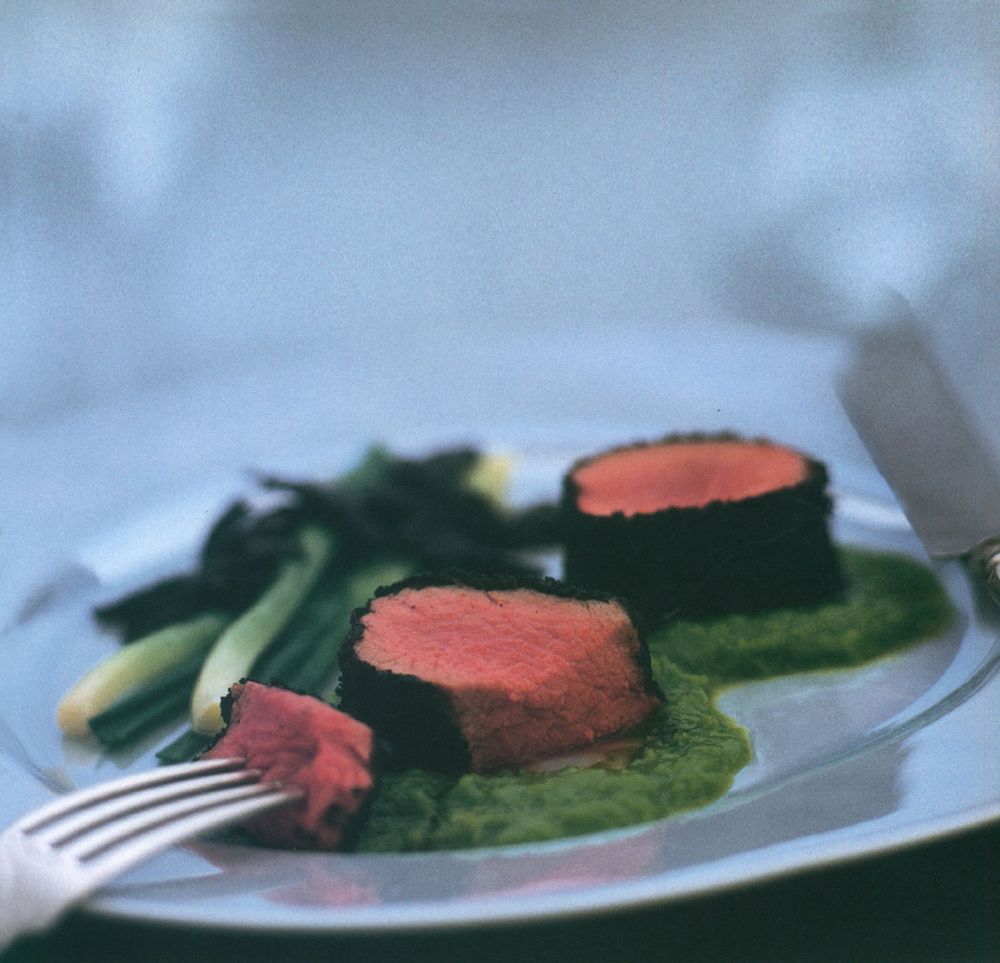 Boneless Lamb with Mushroom Crust and Leek Puree from Jean-Georges ...
