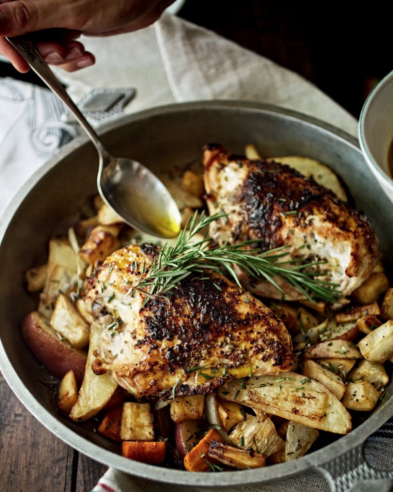 One-Pan Roast Deviled Chicken with Carrots, Turnips, and Parsnips from ...
