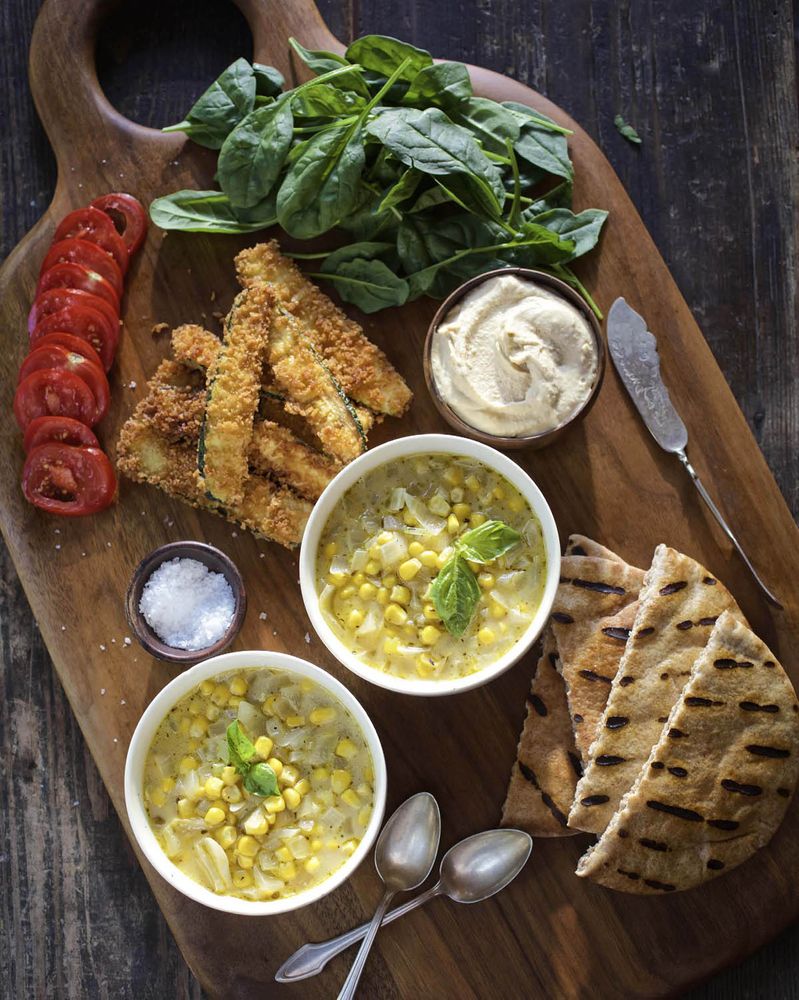 Corn Chowder and Fried Zucchini Sandwich from One Pan, Two Plates ...