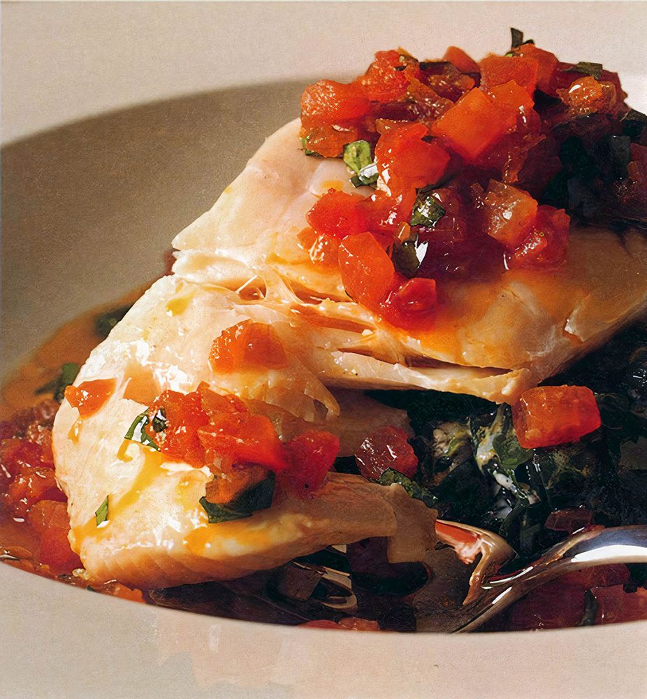 Steamed Halibut on Spinach with Soured Lime Cream and Spicy Curry ...