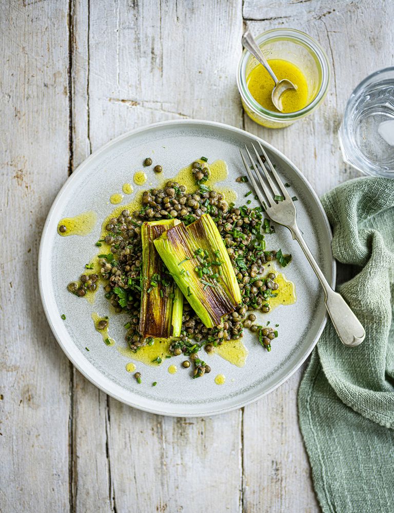 Charred Leeks with Puy Lentil Vinaigrette from Life's Too Short to Stuff a Mushroom by Prue Leith