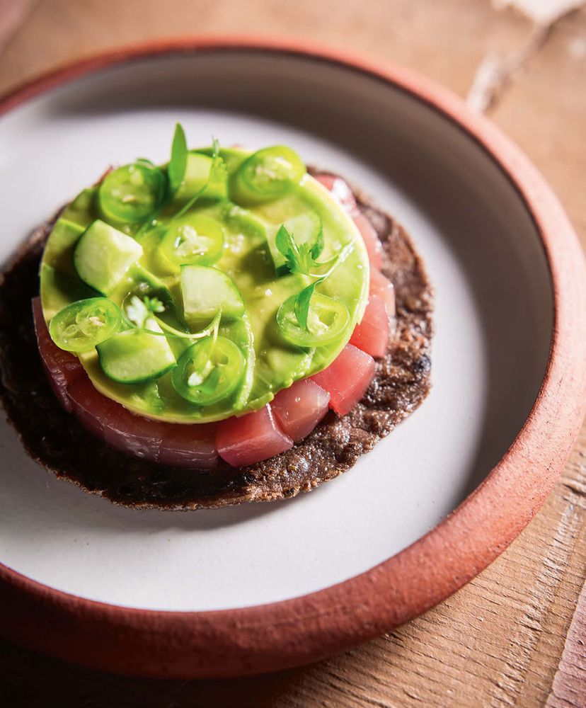Blue Corn Tostadas with Yellowfin Tuna, Avocado, and Cucumber from ...