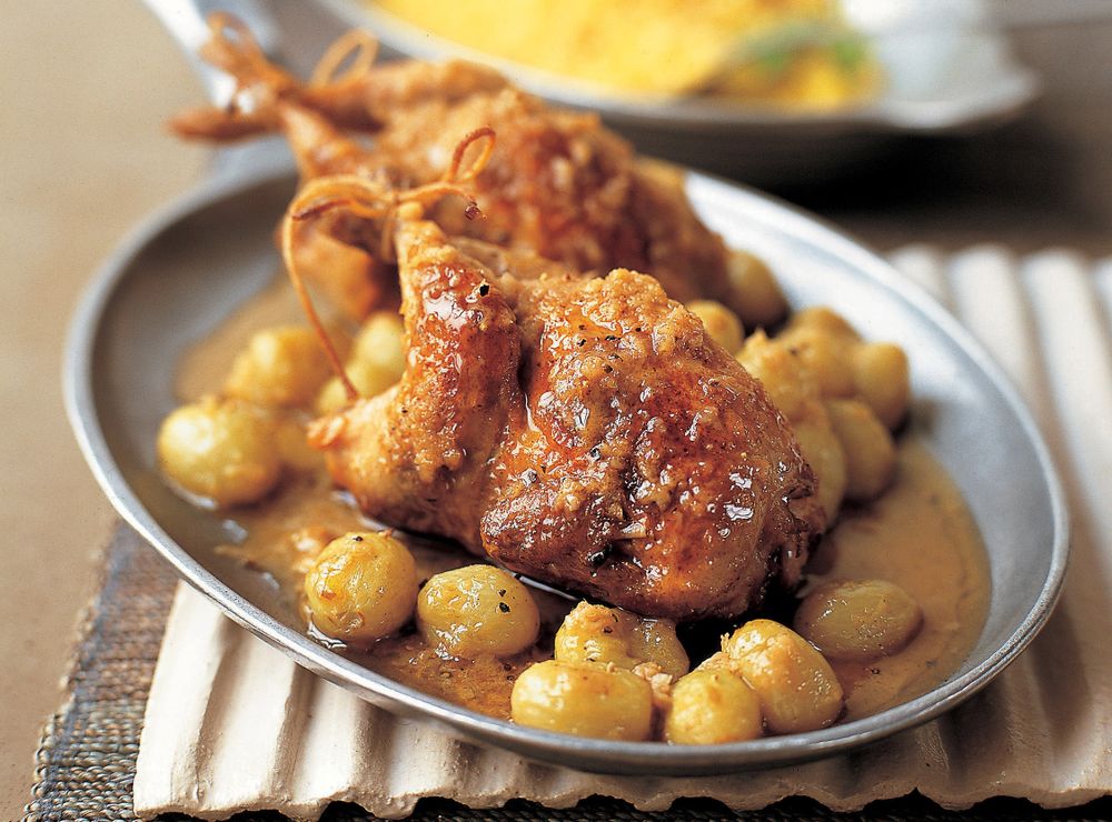 Pan-Fried Quail with Ginger and Grapes from Modern Moroccan by Ghillie ...