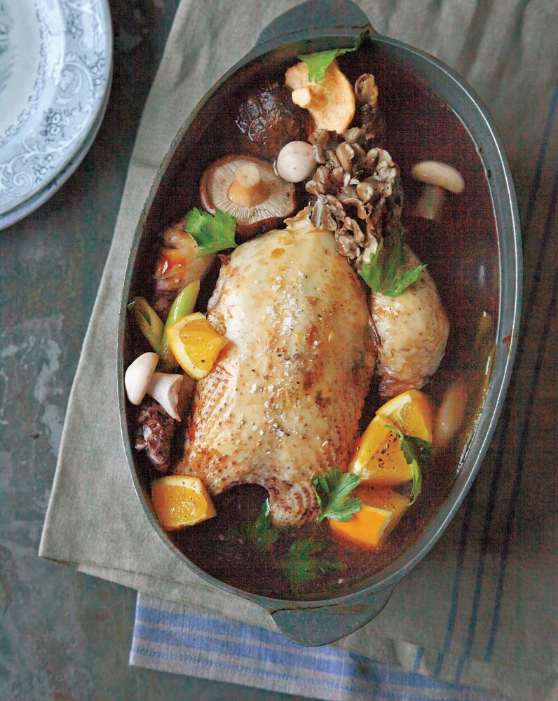 Chicken in a pot from The Mushroom Cookbook by Michael Hyams and Liz O ...