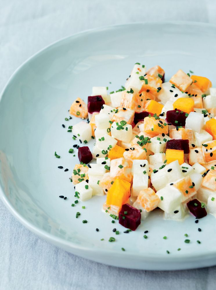 Persimmon, Candy Beetroot & White Radish Salad with Wasabi Lemon Cream ...
