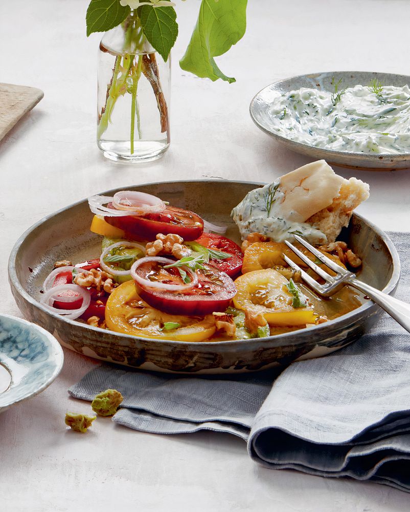 Heritage tomato, pomegranate molasses and oregano salad from Solo by ...