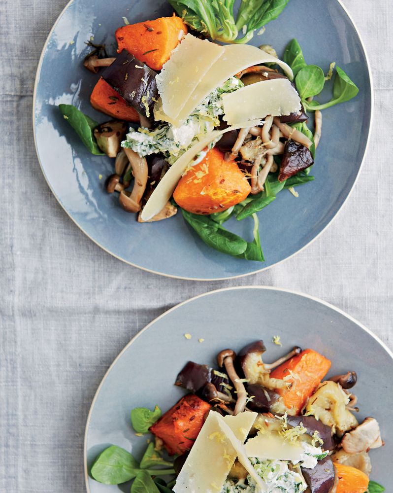 Roast pumpkin, steamed aubergine, shimeji and shiitake, herbed ...
