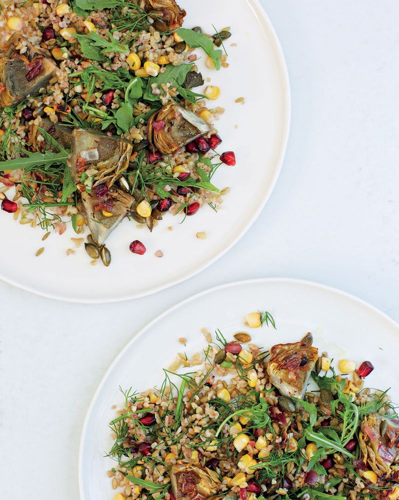 Freekeh, cumin-roast artichoke, grilled corn and pomegranate from ...