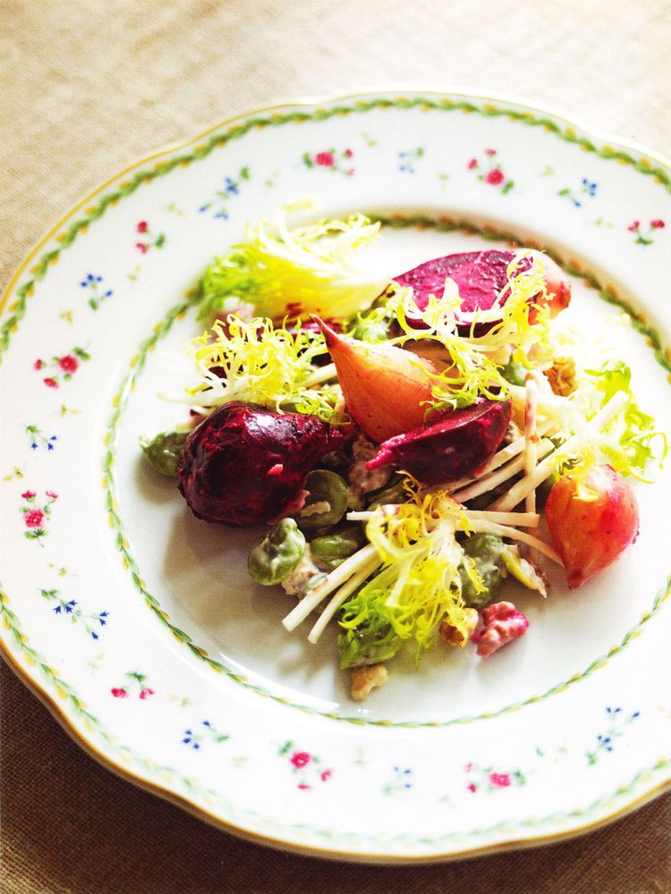 Broad Bean, Baby Beetroot, Celeriac & White Onion Salad with Walnut ...